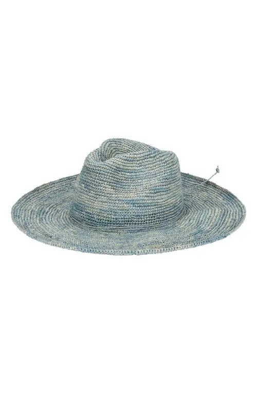 San Diego Hat Marina Crochet Raffia Straw Fedora - Blue