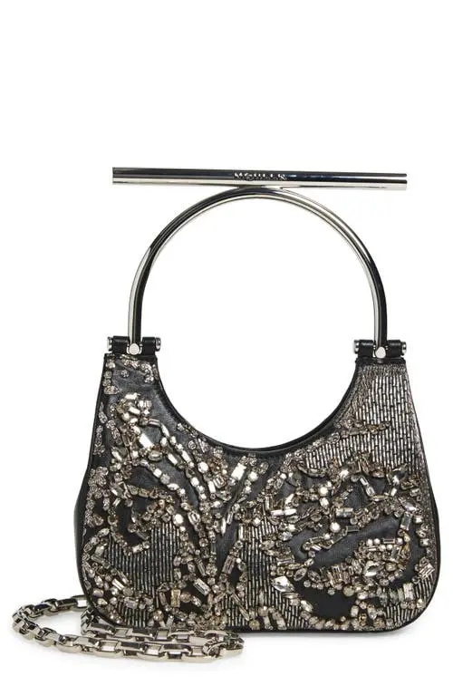 Alexander McQueen Mini T-bar Crystal & Bead Embellished Leather Evening Bag