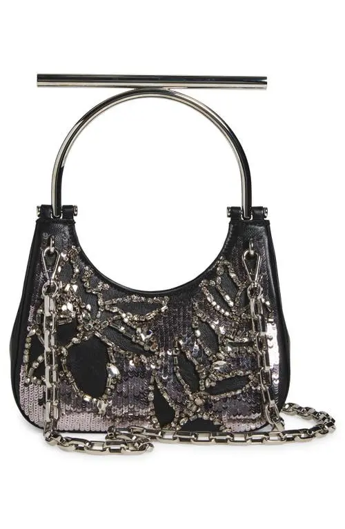 Alexander McQueen Mini T-bar Crystal & Bead Embellished Leather Evening Bag