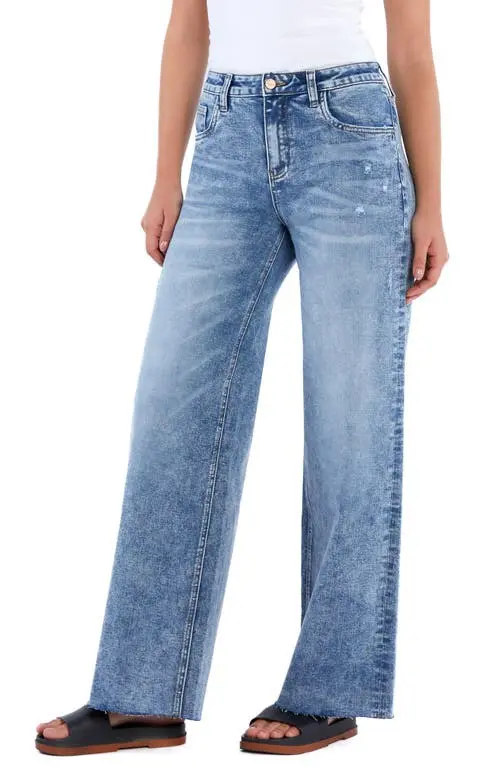 HINT OF BLU Harper Raw Hem Wide-leg Jeans