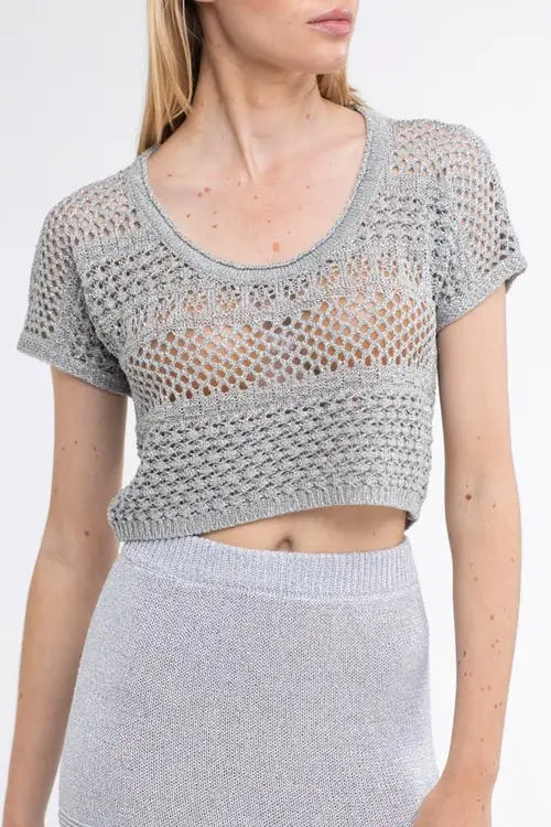 SUNDAY SAINT-TROPEZ Mateo Crochet Cover-up Crop Top - Silver