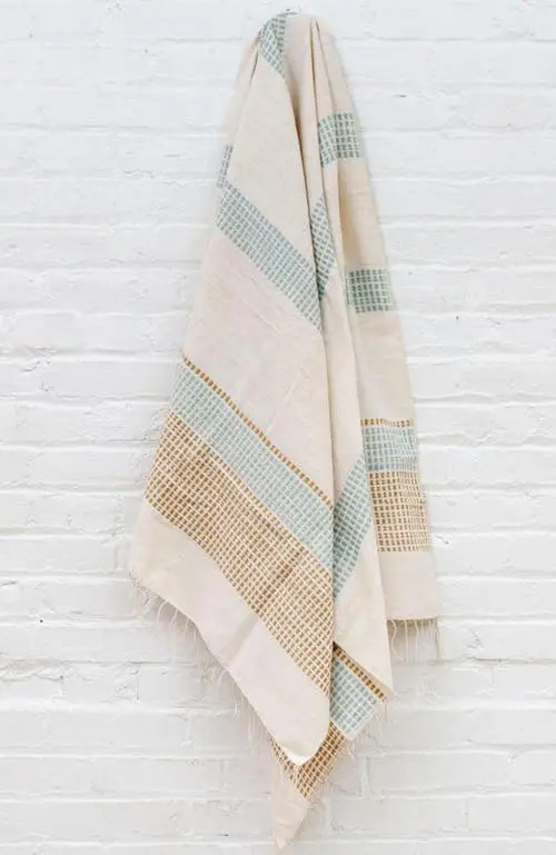 CREATIVE WOMEN Camden Cotton Bath Towel - Sand/azure