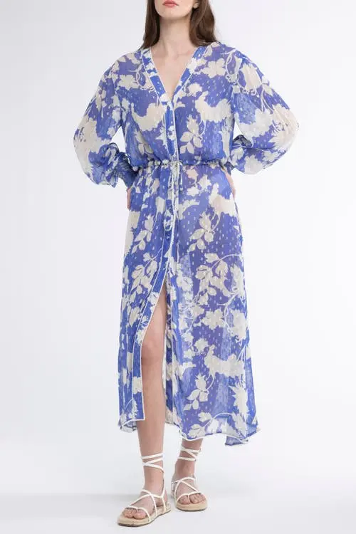 SUNDAY SAINT-TROPEZ Floral Lurex Kaftan - Blue