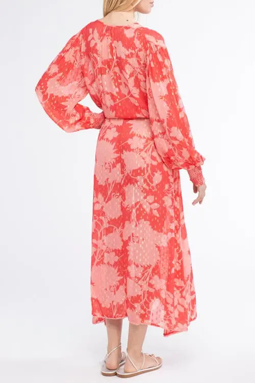 SUNDAY SAINT-TROPEZ Floral Lurex Kaftan - Red