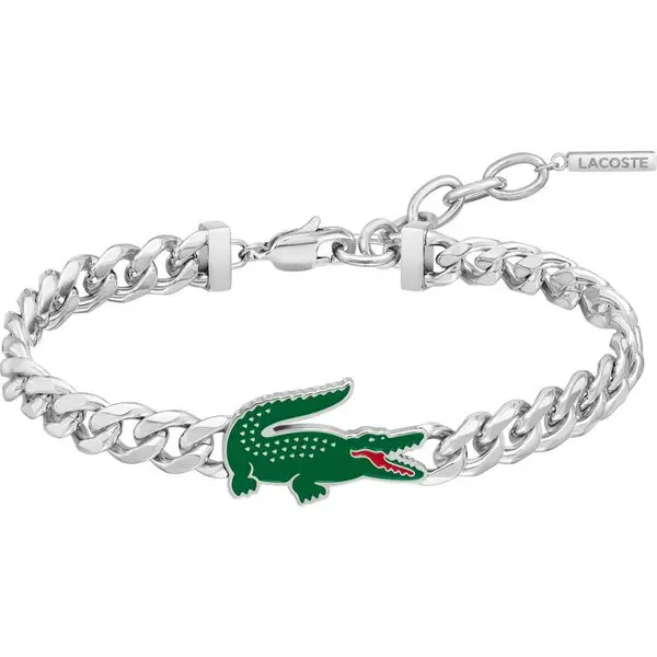 Lacoste Crocodile Pendant Curb Chain Bracelet - Silver