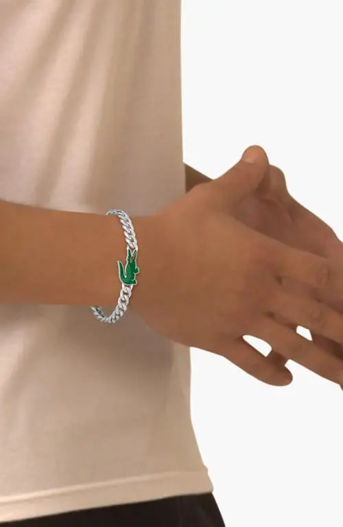 Lacoste Crocodile Pendant Curb Chain Bracelet - Silver
