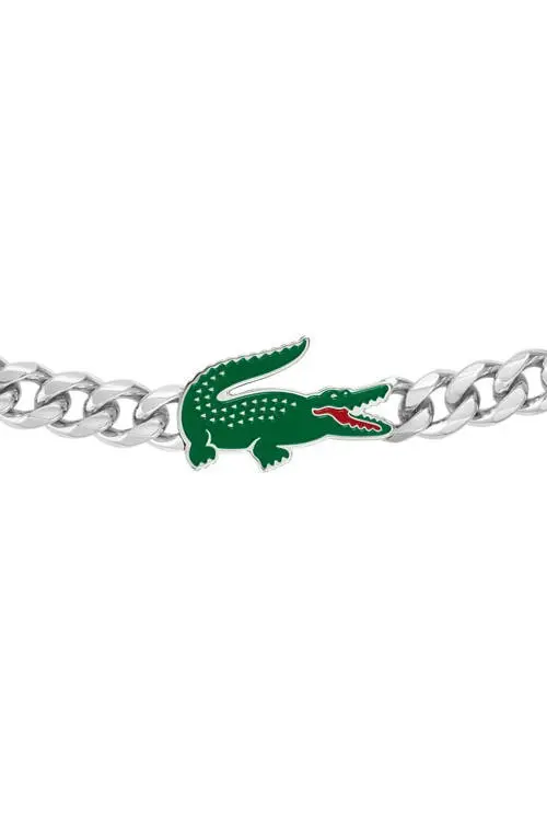 Lacoste Crocodile Pendant Curb Chain Bracelet - Silver