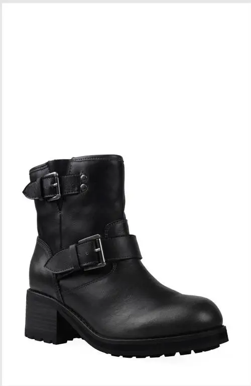 CANDIE'S Rissa Lug Sole Moto Bootie - Black Leather