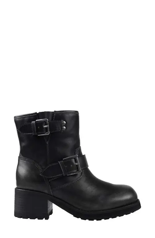 CANDIE'S Rissa Lug Sole Moto Bootie - Black Leather