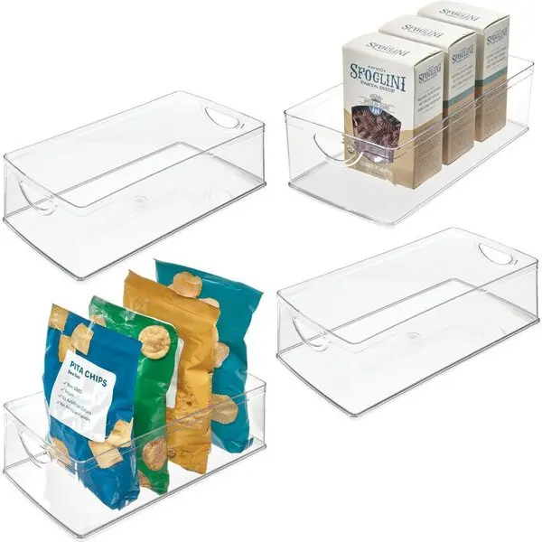 IDESIGN Plastic Kitchen Cabinet Storage Binsorganizer Bins With Handlesset Of 4 - Clear