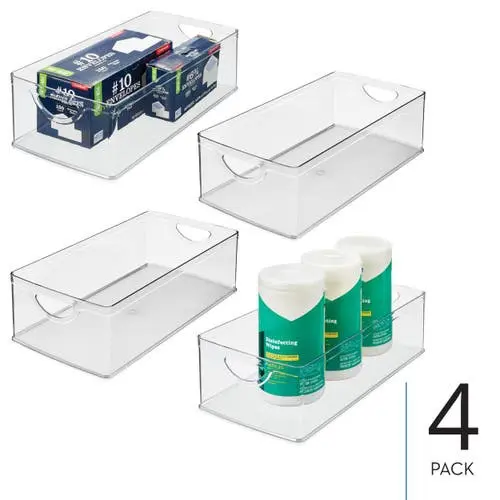 IDESIGN Plastic Kitchen Cabinet Storage Binsorganizer Bins With Handlesset Of 4