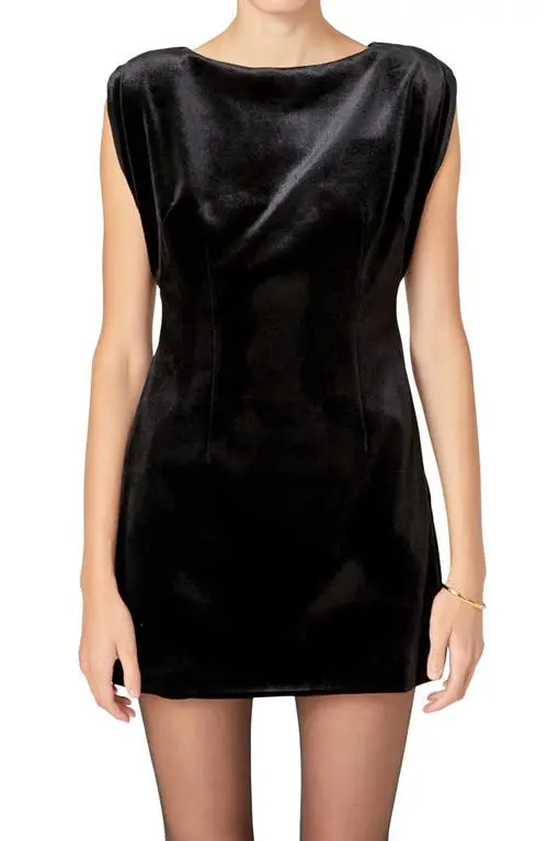 English Factory Velvet Power Shoulder Mini Dress