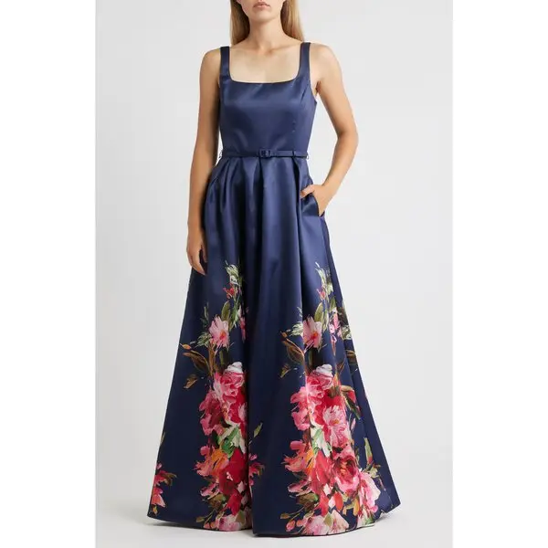 Julia Jordan Belted Mikado Ballgown