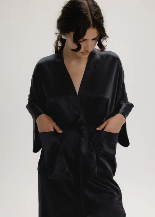 ALAS Silk Kimono Jacket - Black
