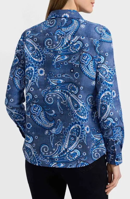 Foxcroft Hampton Paisley Print Cotton Poplin Button-up Shirt - Blue/ Multi