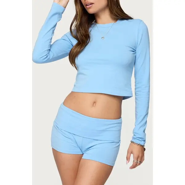 EDIKTED Long Sleeve Crop Top - Blue