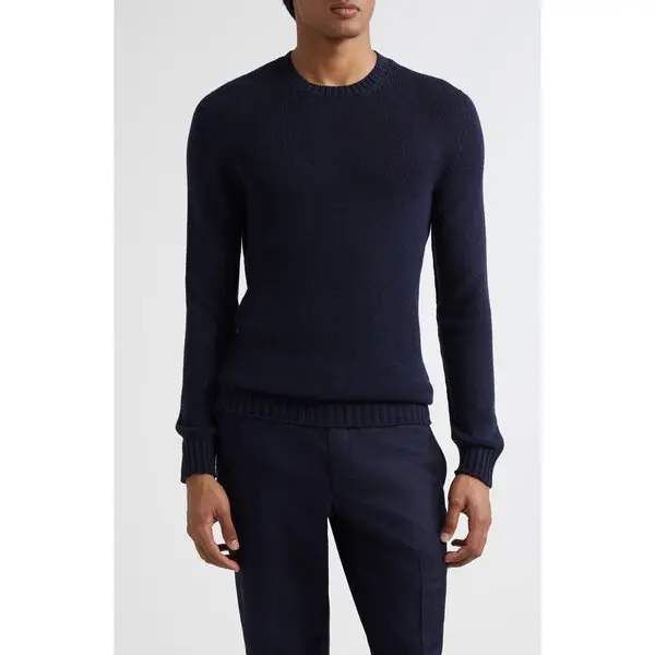 Thom Sweeney Bourette Silk Crewneck Sweater - Navy