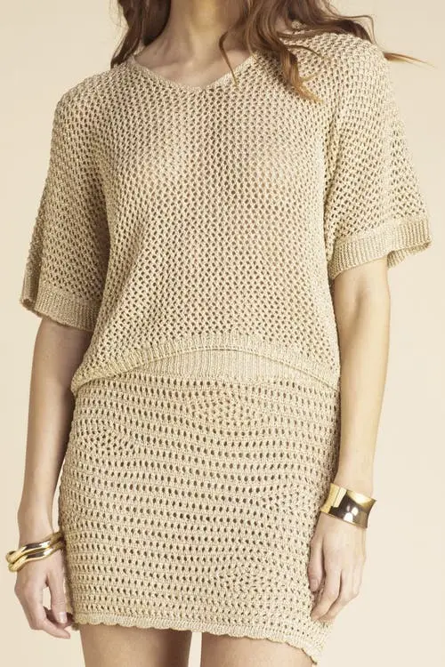 SUNDAY SAINT-TROPEZ Livia Crochet Mini Skirt - Gold