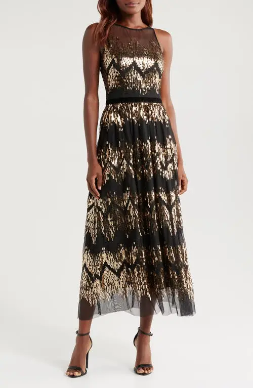Vince Camuto Sequin Illusion-neck Midi Dress