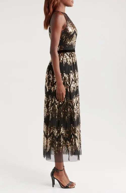 Vince Camuto Sequin Illusion-neck Midi Dress