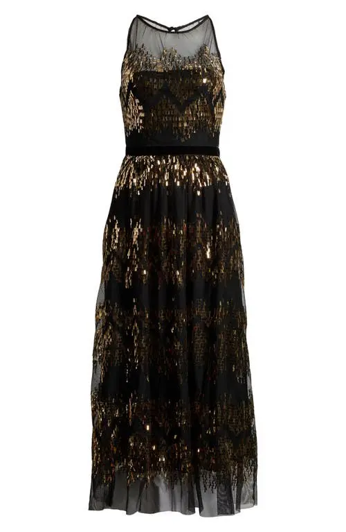 Vince Camuto Sequin Illusion-neck Midi Dress