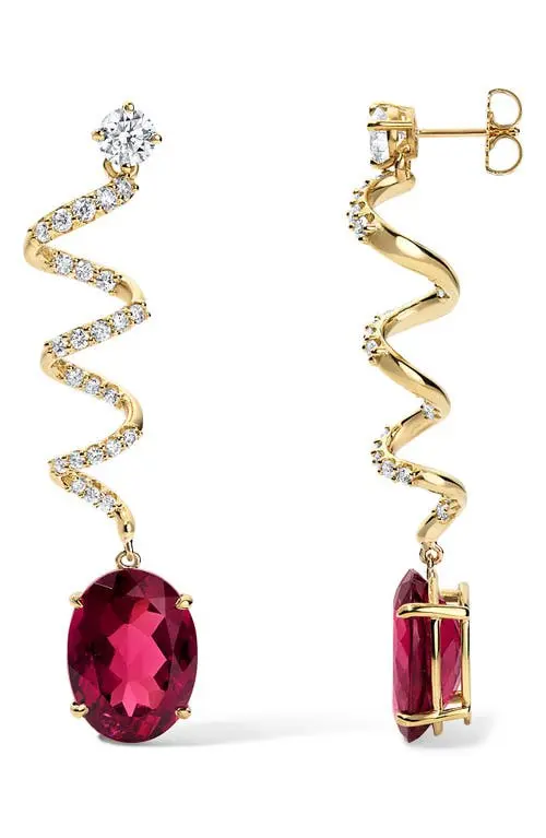 MINDI MOND Rubellite And Diamond Spiral Drop Earrings - 18k Yellow Gold