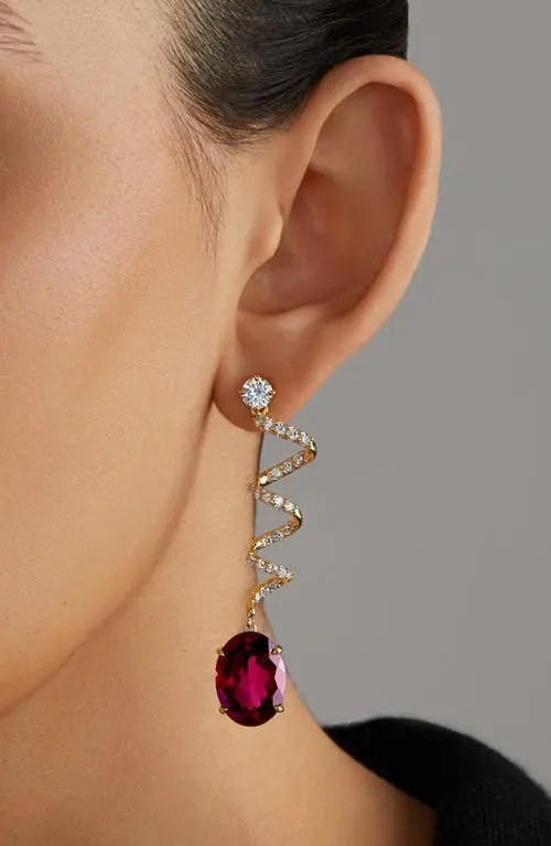 MINDI MOND Rubellite And Diamond Spiral Drop Earrings
