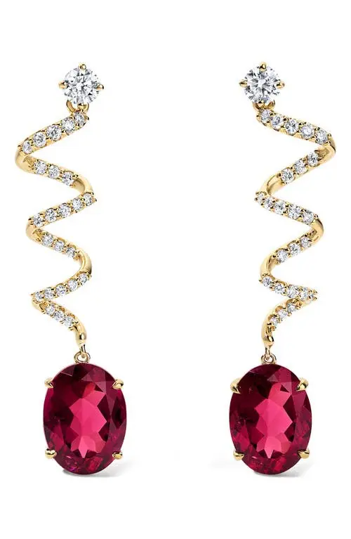 MINDI MOND Rubellite And Diamond Spiral Drop Earrings