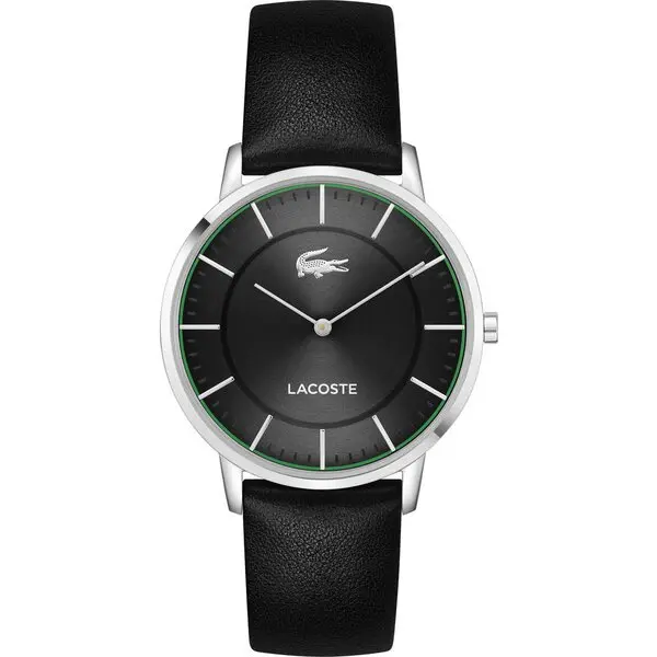 Lacoste Crocorigin Leather Strap Watch - Black