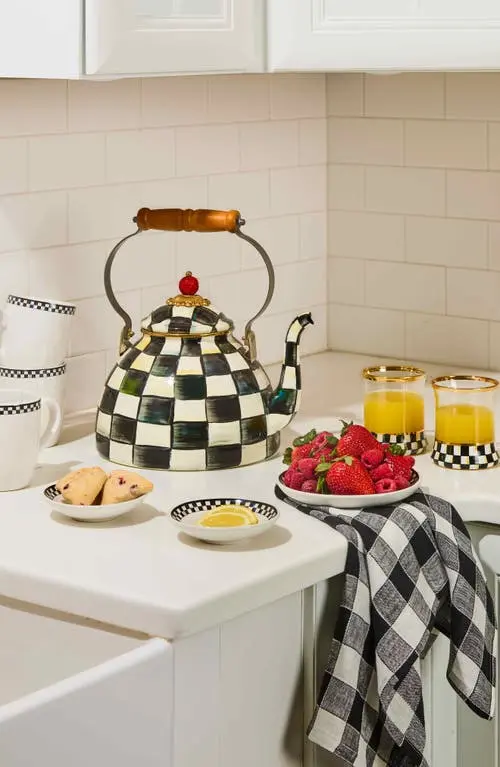 MACKENZIE-CHILDS Check Enameled Steel 2-quart Tea Kettle