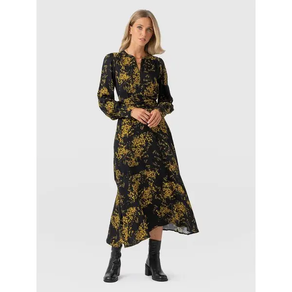 SAINT + SOFIA Adaline Long Sleeve Midi Dress - Yellow Mimosa
