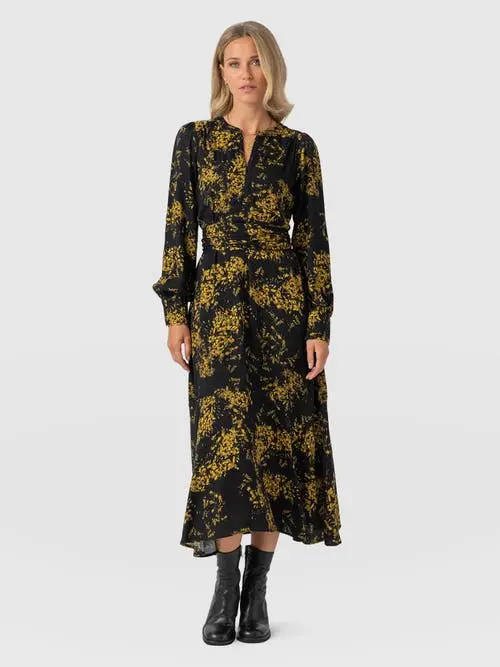 SAINT + SOFIA Adaline Long Sleeve Midi Dress - Yellow Mimosa