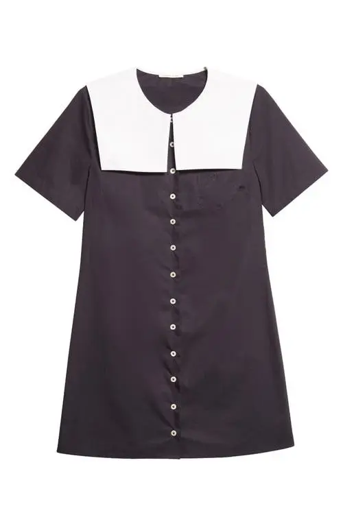 Sandy Liang Rila Cotton Poplin Shirtdress In Navy - 65% Off