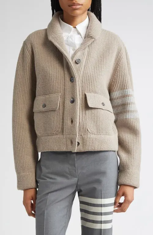 Thom Browne 4-bar Rib Stitch Wool Blend Bomber Jacket