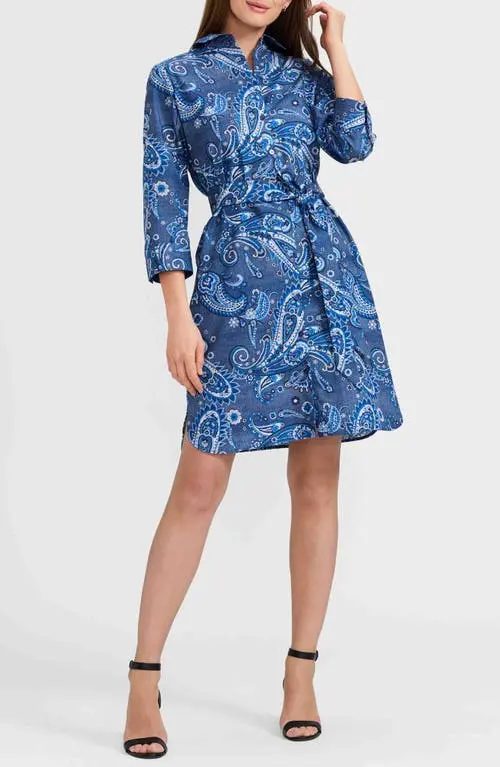 Foxcroft Rocca Paisley Print Cotton Shirtdress - Blue/ Multi