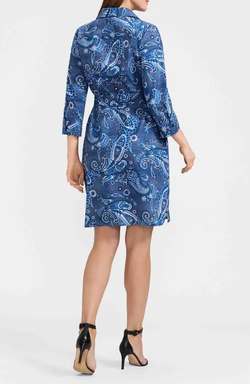 Foxcroft Rocca Paisley Print Cotton Shirtdress - Blue/ Multi