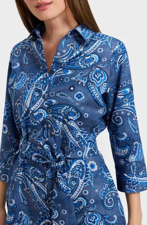 Foxcroft Rocca Paisley Print Cotton Shirtdress - Blue/ Multi