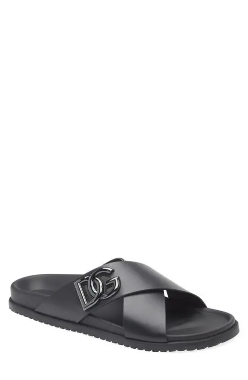 Dolce & Gabbana Logo Leather Slide Sandal