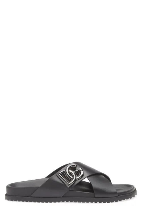 Dolce & Gabbana Logo Leather Slide Sandal