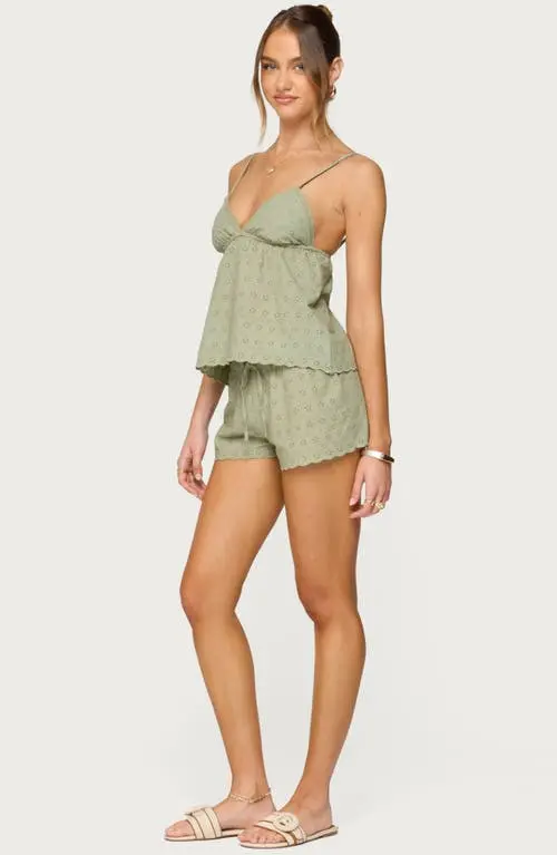 EDIKTED Talula Cotton Eyelet Tie Waist Shorts