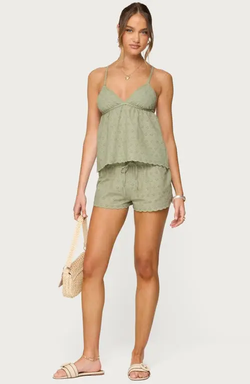 EDIKTED Talula Cotton Eyelet Tie Waist Shorts