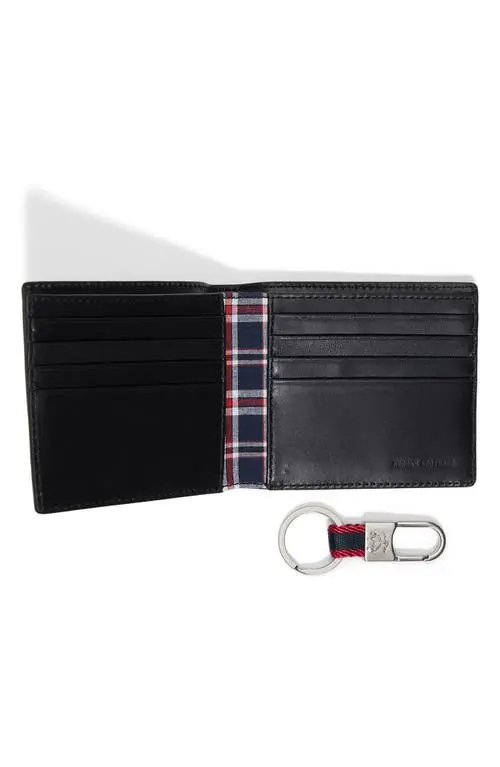 Brooks Brothers Leather Wallet & Key Chain Set