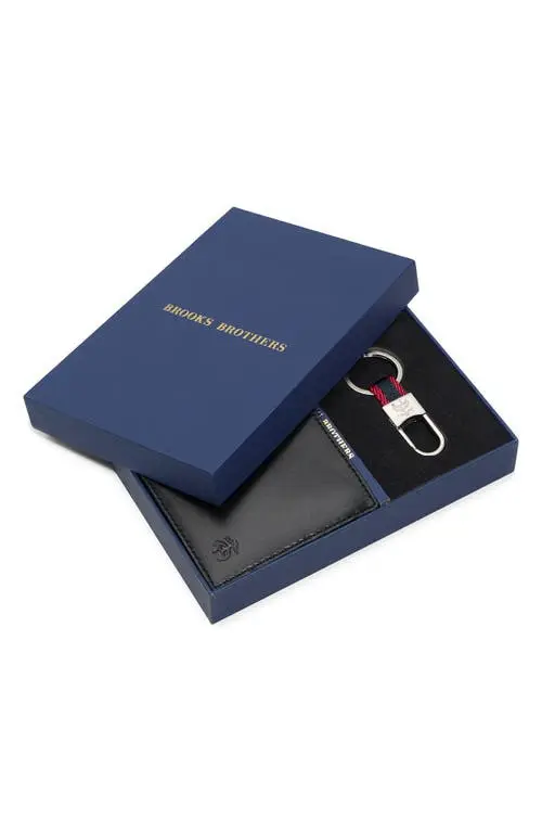 Brooks Brothers Leather Wallet & Key Chain Set