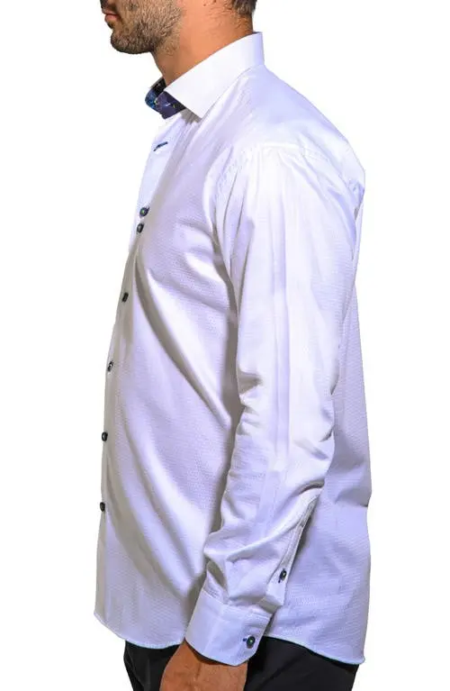 MACEOO Fibonacci Resistance Contemporary Fit Cotton Button-up Shirt - White