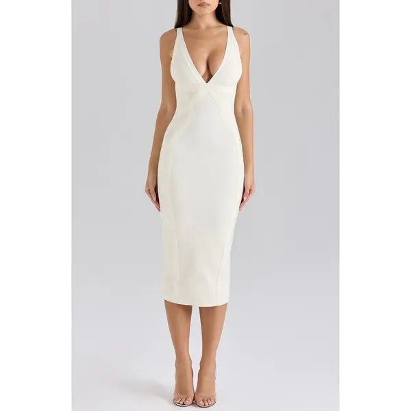 House Of Cb Classic Midi Bandage Dress - Vanilla