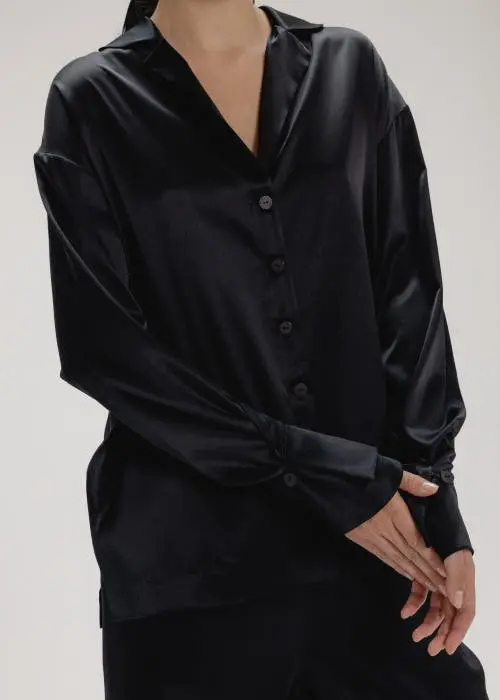 ALAS Silk Button Up Shirt - Black