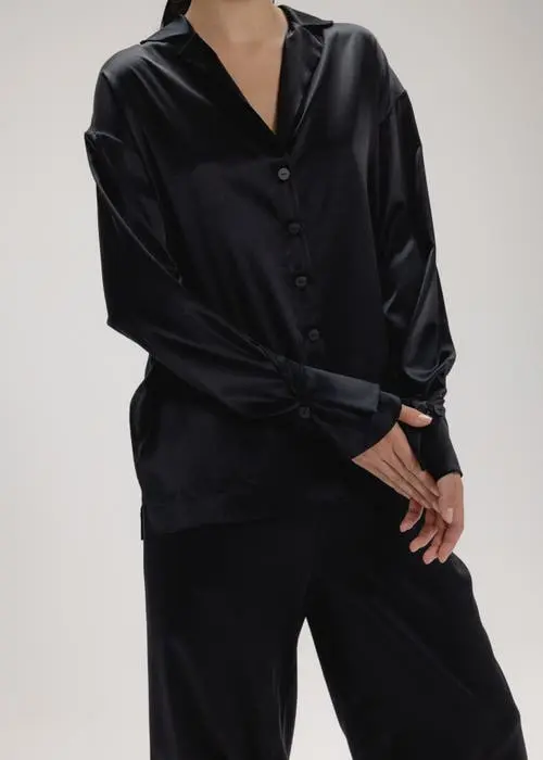 ALAS Silk Button Up Shirt - Black