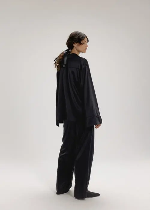 ALAS Silk Button Up Shirt - Black