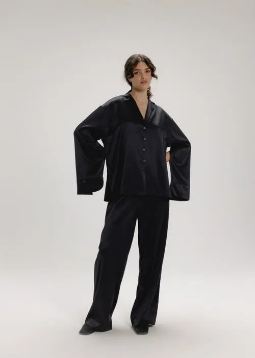 ALAS Silk Button Up Shirt - Black
