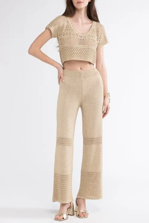 SUNDAY SAINT-TROPEZ Tina Crochet Cover-up Pants - Gold